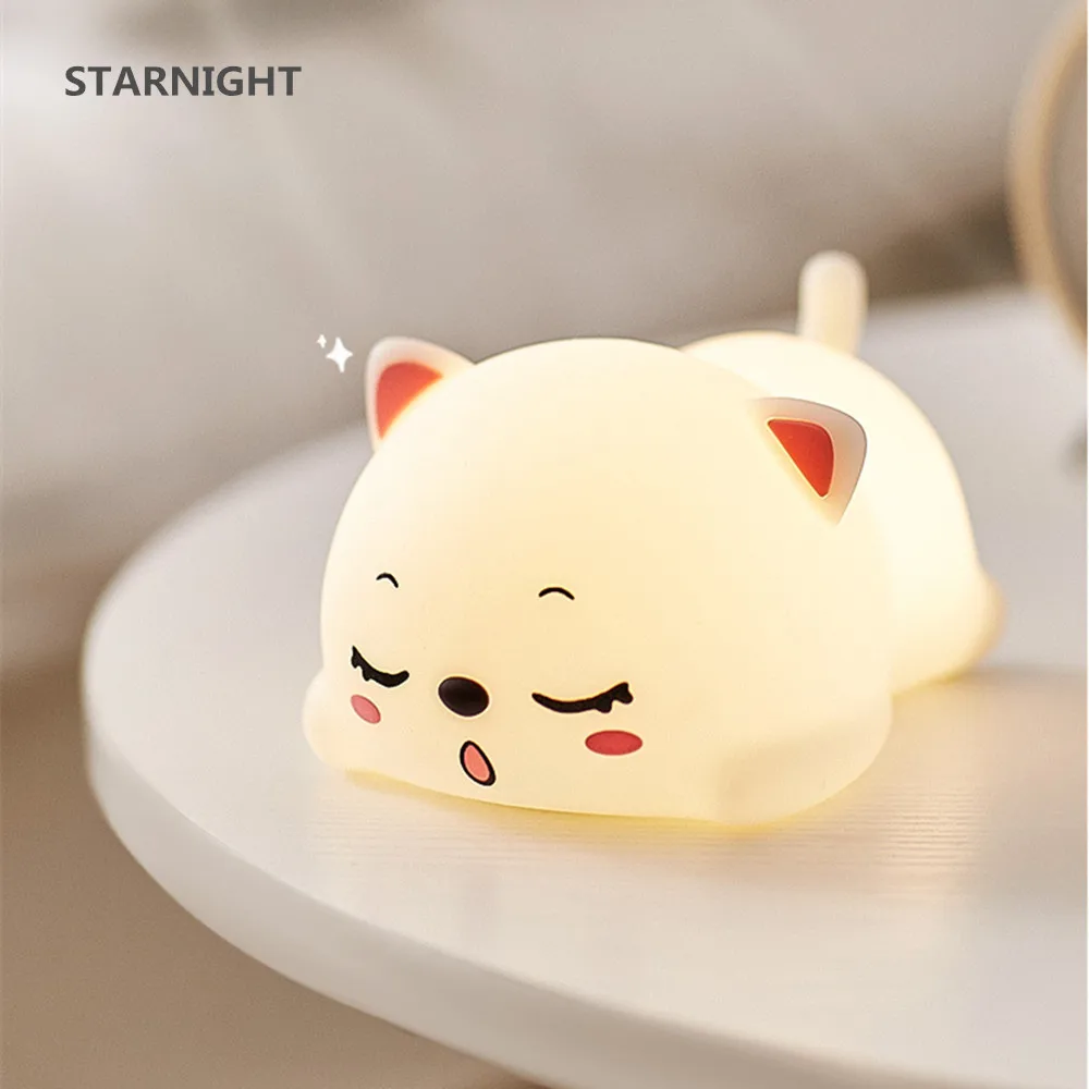 Cat LED Night Light Touch Sensor Remote Control Colorful Silicone USB ...