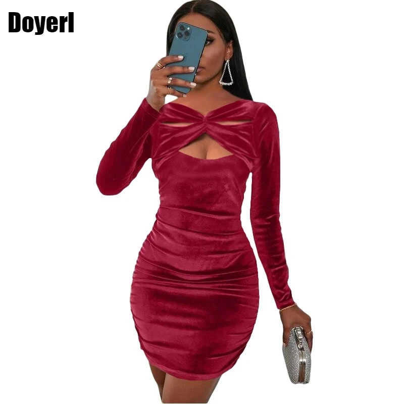 Mini robe en velours Sexy à manches longues pour femmes, automne hiver ...