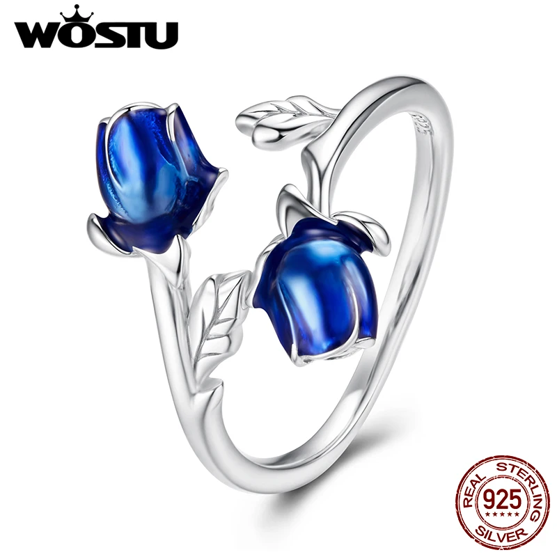 WOSTU 925 Sterling Silver Enamel Rose Flower Statement Ring for Women ...