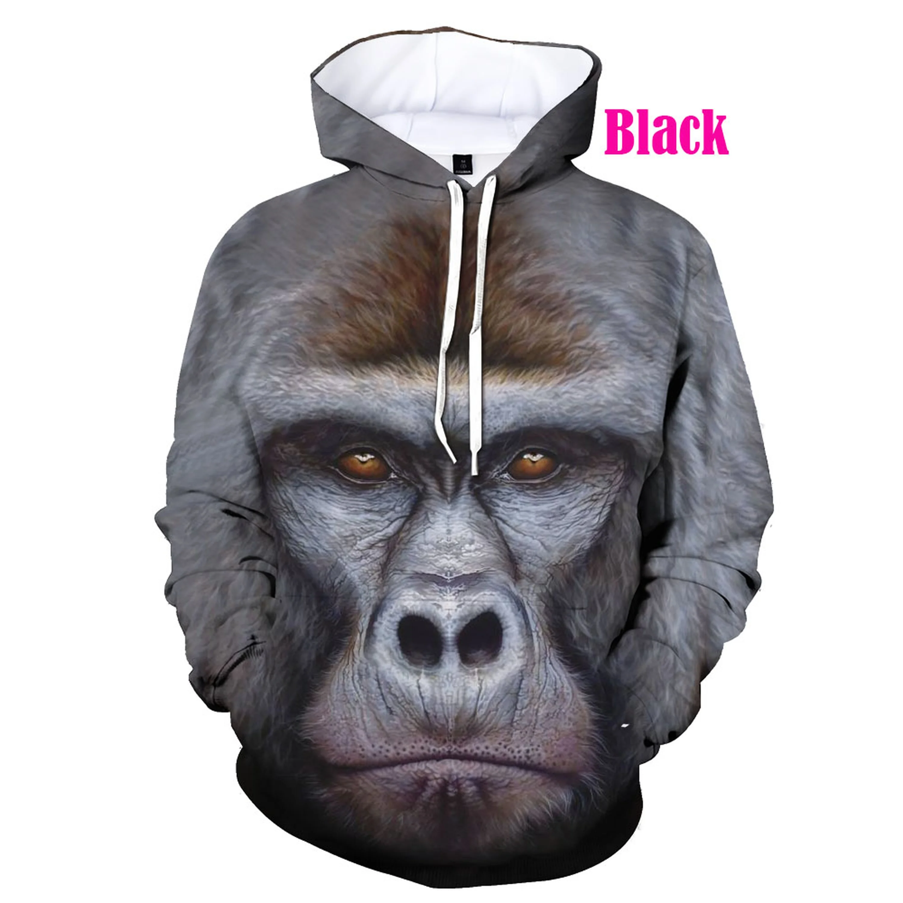 2022 Mode Baru Gorila Hewan/Monyet 3D Motif Gorila Marah Hoodie Pria ...