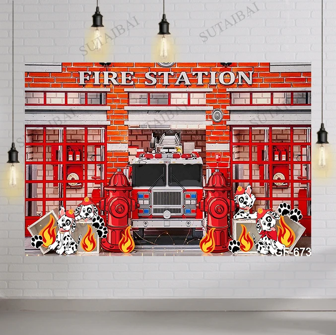Fire Station Photography Backdrops Fireman Fire Truck Boy Birthday ...