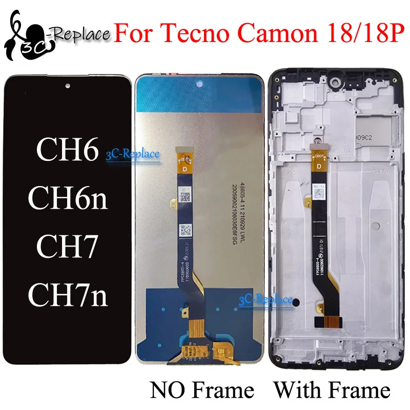 Black 6.8 inch For Tecno Camon 18 CH6 CH6n / Camon 18 P CH7 CH7n LCD ...