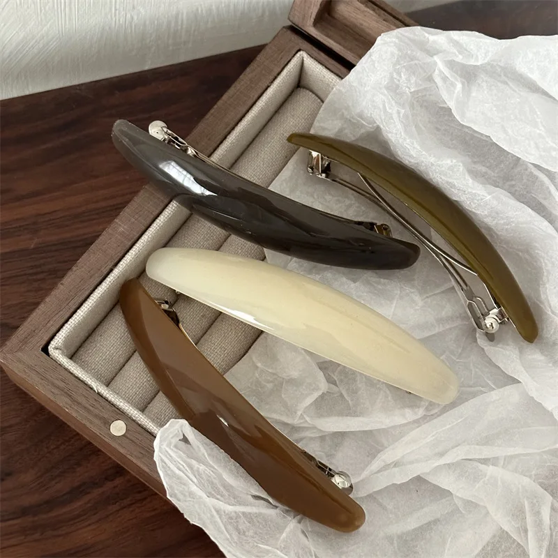 Chic Hair Clips Plain Color Acrylic French Clip Simple Elegant Oval ...