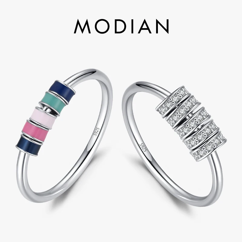 Modian-925-Sterling-Silver-Elegant-Colorful-Circle-Enamel-Finger-Ring-Clear-CZ-Rings-For-Women ...