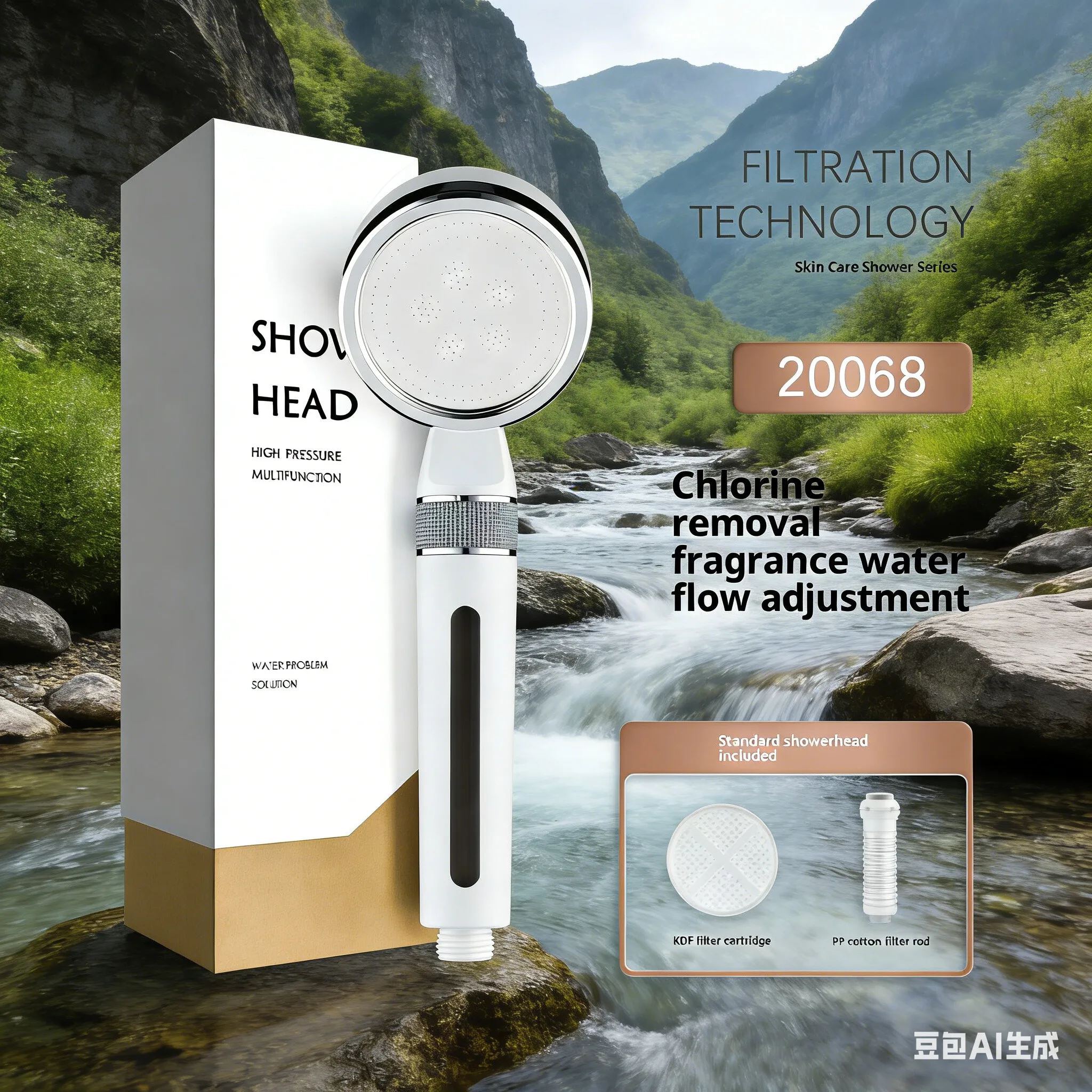 Pommeau de douche pressurisé filtré, avec purificateur d'eau VC ...