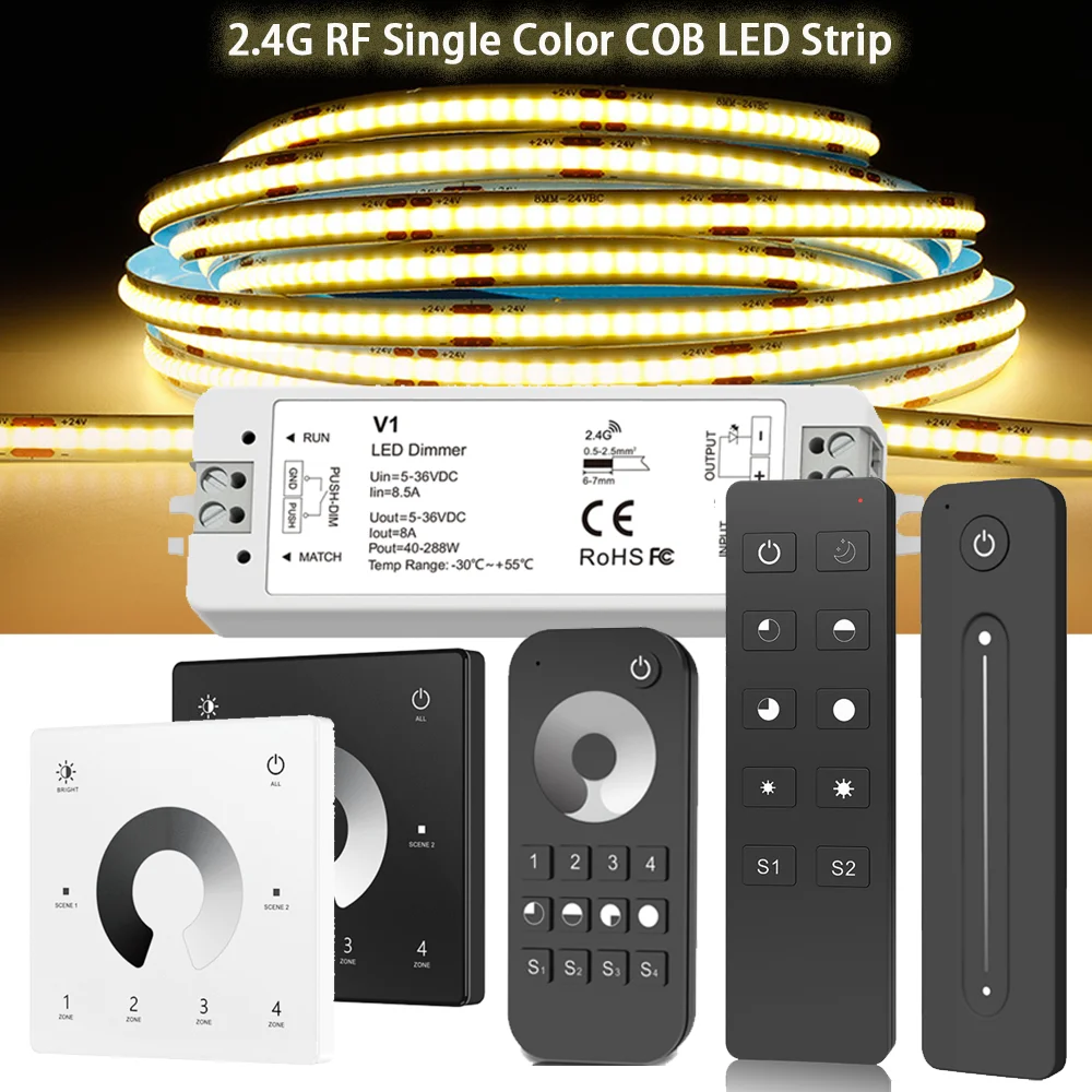 V1-2-4G-RF-LED-Controller-24V-10M-COB-LED-Strip-Light-Dimmable-3000K ...
