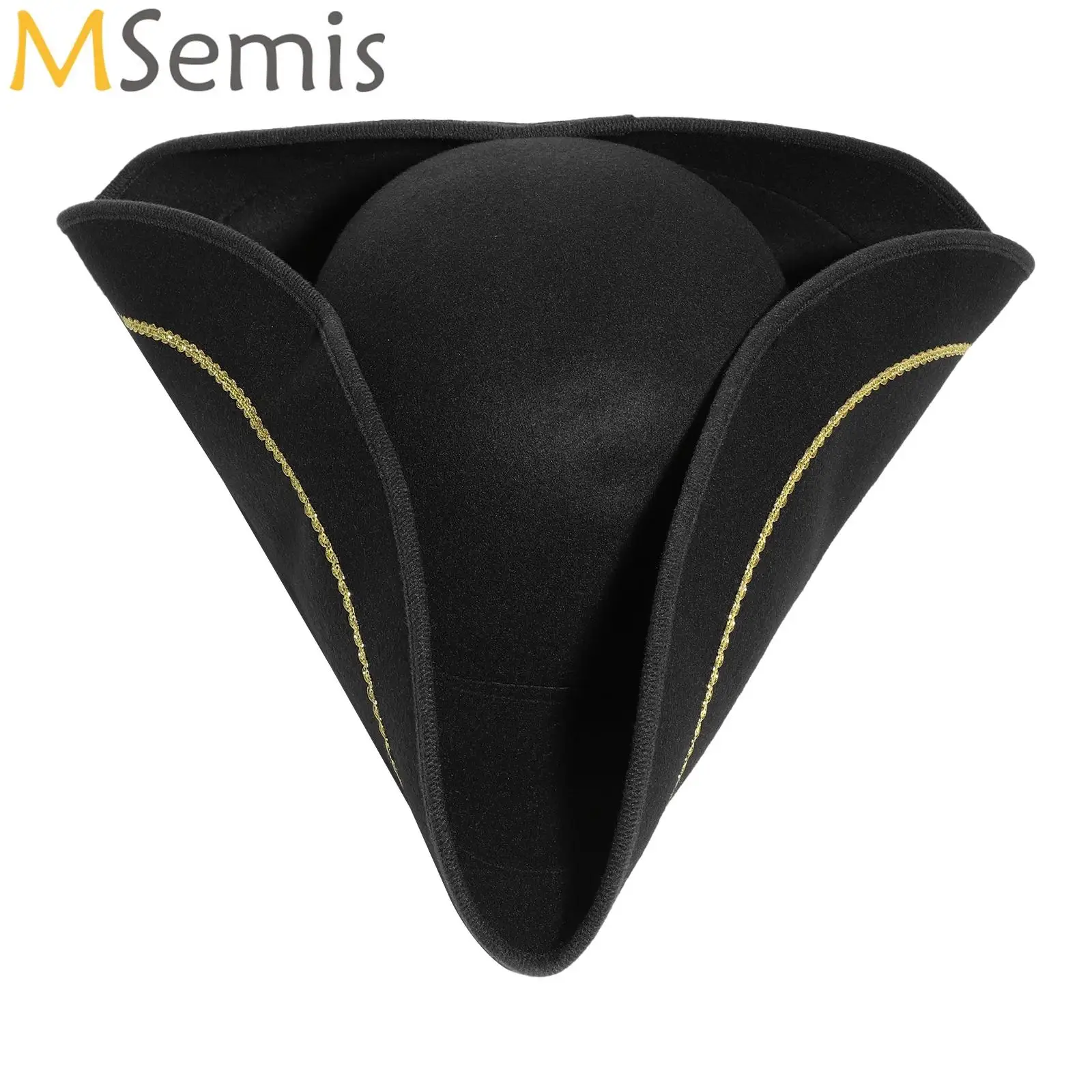 Men Women Tricorn Hat Pirates Cap Wide Brim Captain Halloween Cosplay ...