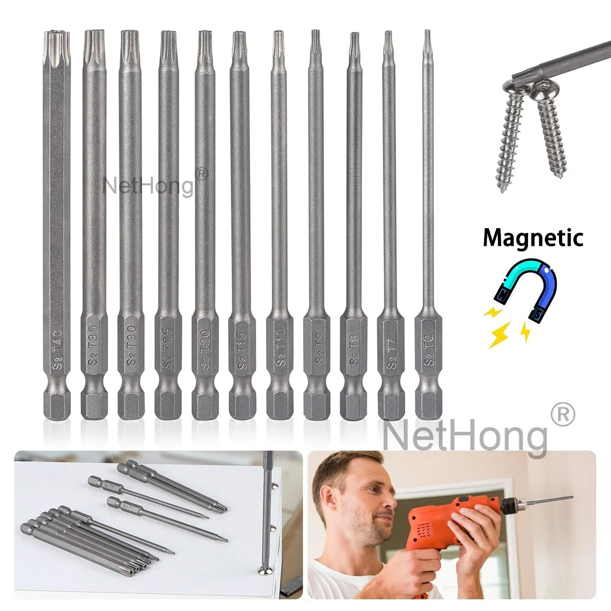 11Pcs Long Reach Torx Star Hex Security Bit Set Tamper Proof ...