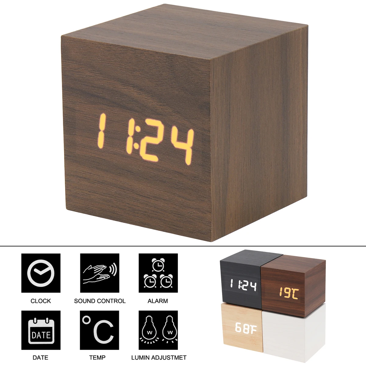 Digital-Clock-LED-Wood-Alarm-Clock-Voice-Control-Time-Date-Temperature ...