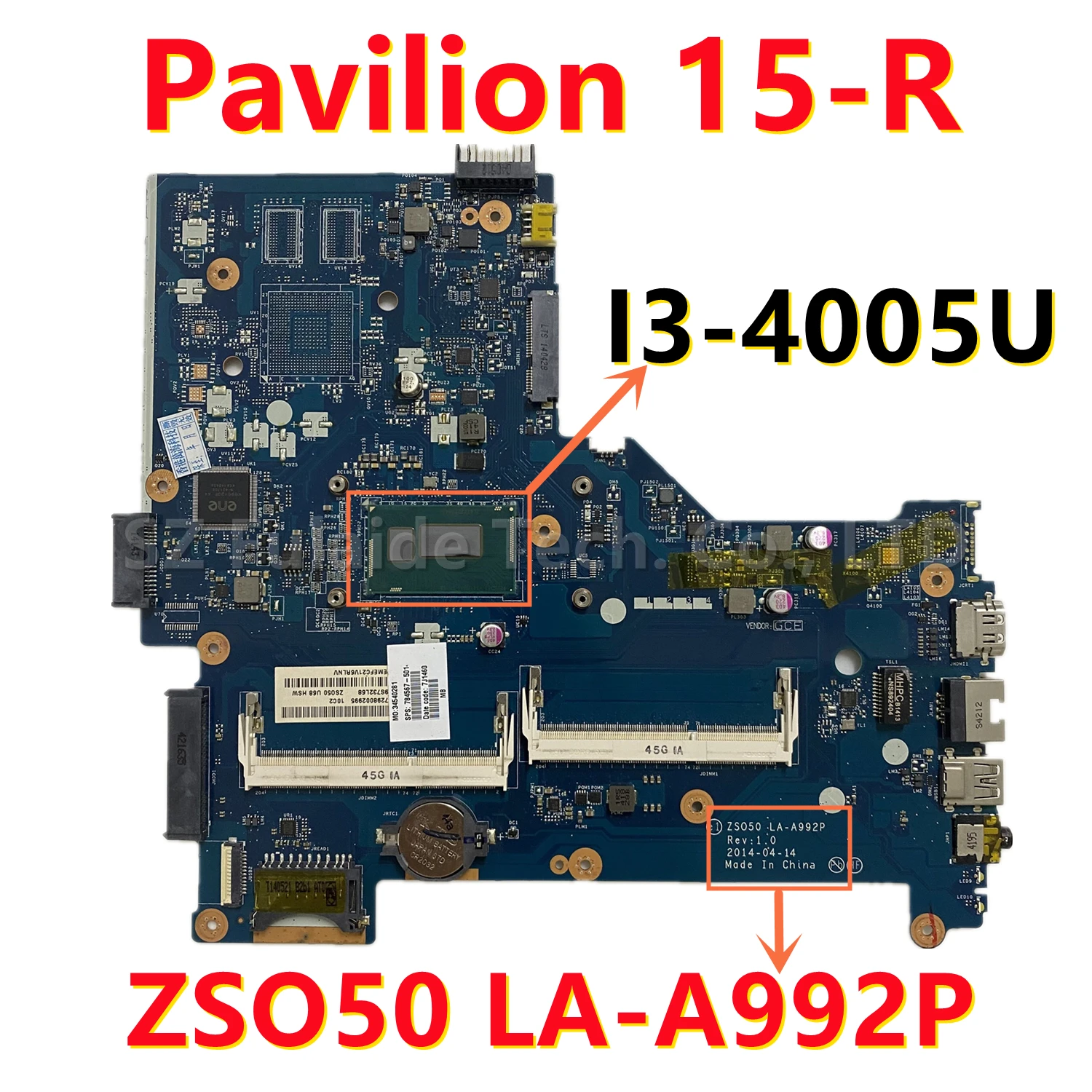 ZSO50 LA-A992P For HP Pavilion 15-R 250 G3 Laptop Motherboard With I3 ...