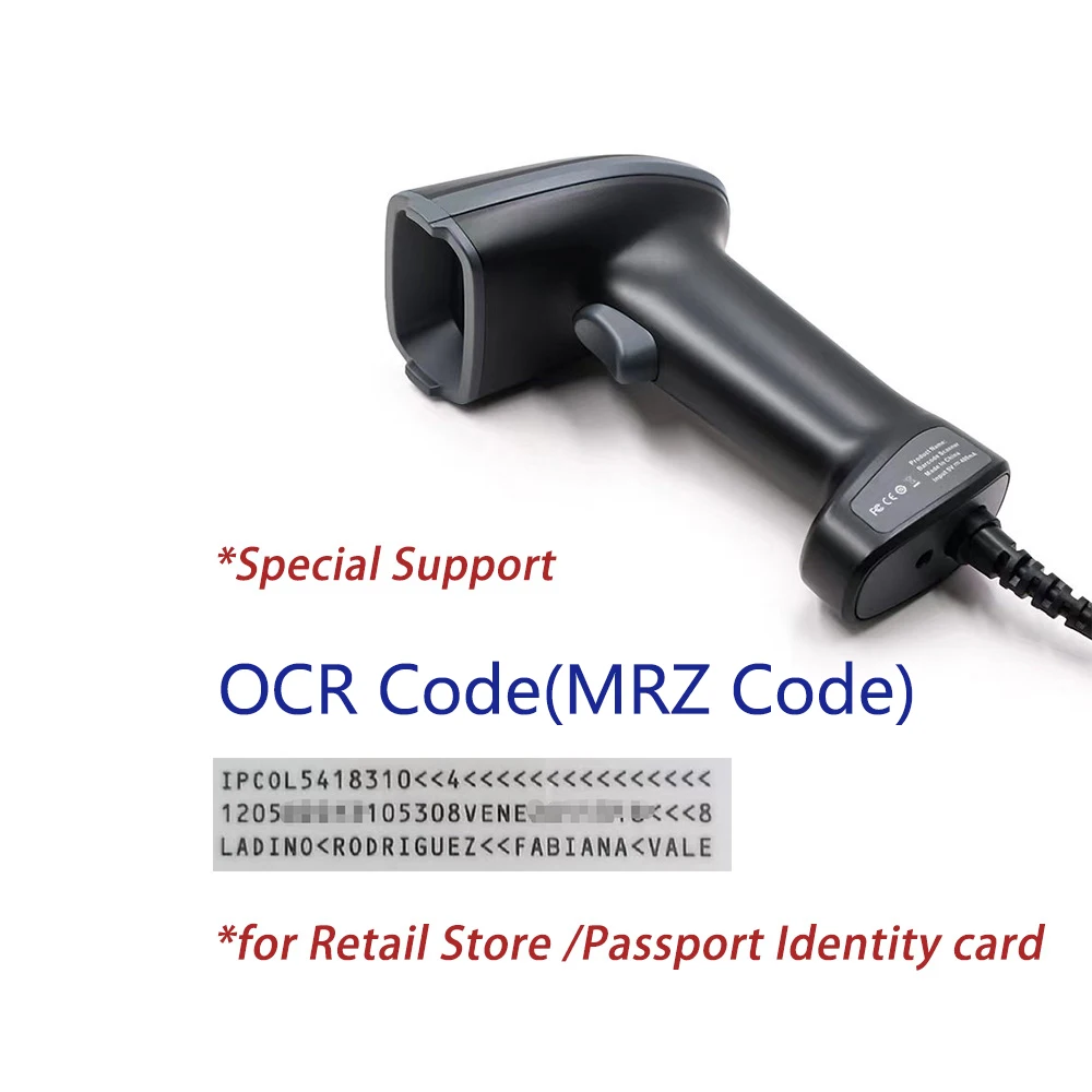 Сканер штрих-кода 2D/1D OCR портативный USB-считыватель MRZ PDF417 Data Matrix для розничного ...