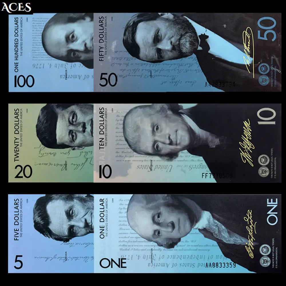 6pcs US President's New Dollar banknotes 1 5 10 20 50 100dollars Ticket ...