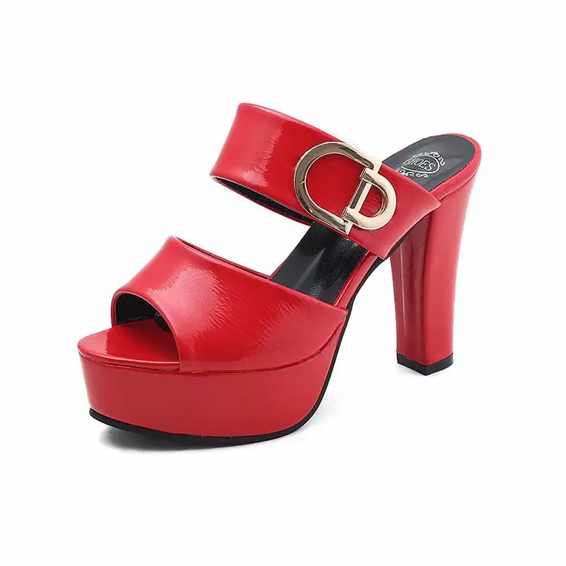 Ladies-Leather-Sole-Slippers-Women-Sexy-High-Thick-Heel-12cm-Mules ...