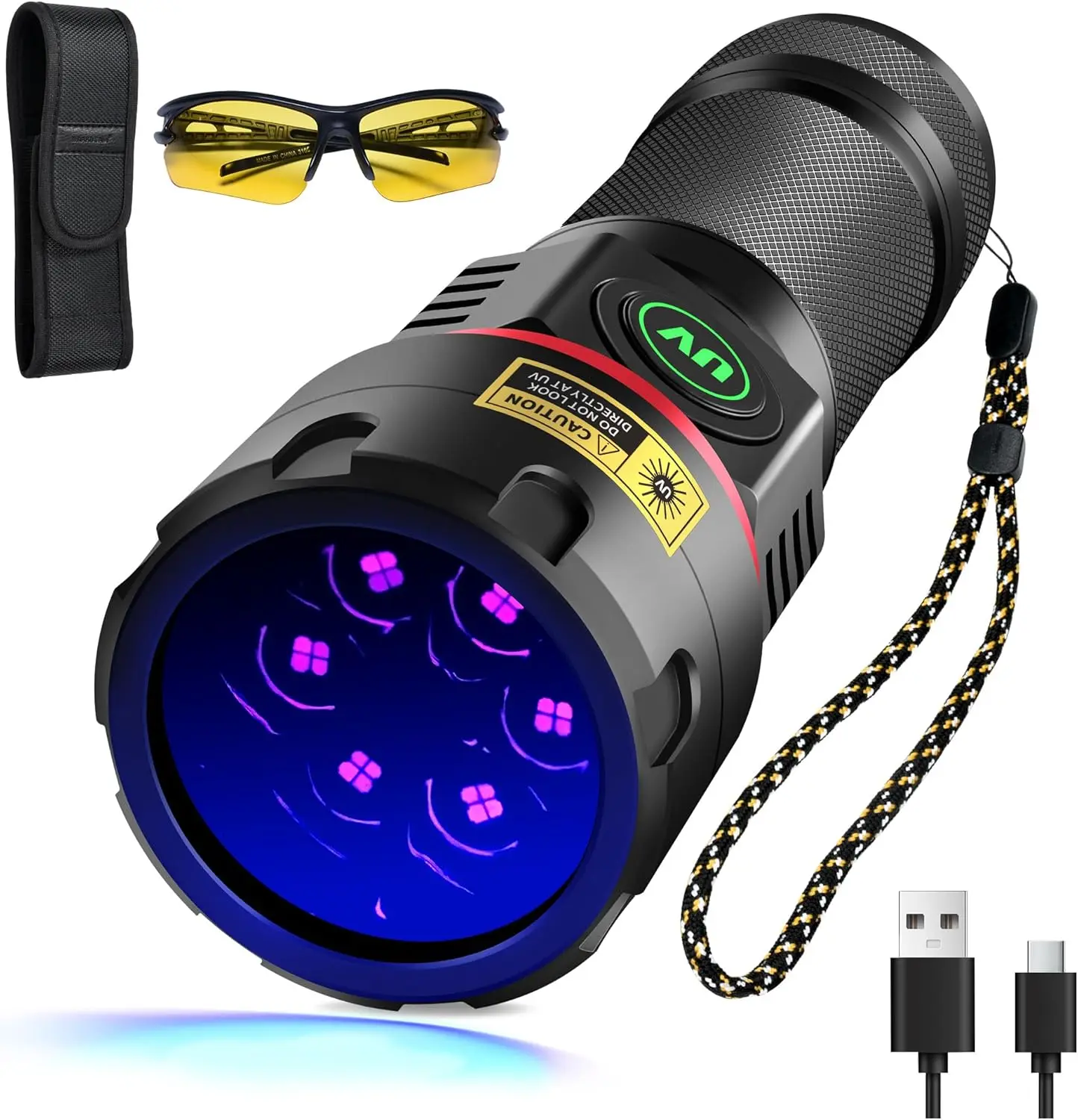 Powerful 365nm UV Flashlight with Adjustable Brightness, Rechargeable ...
