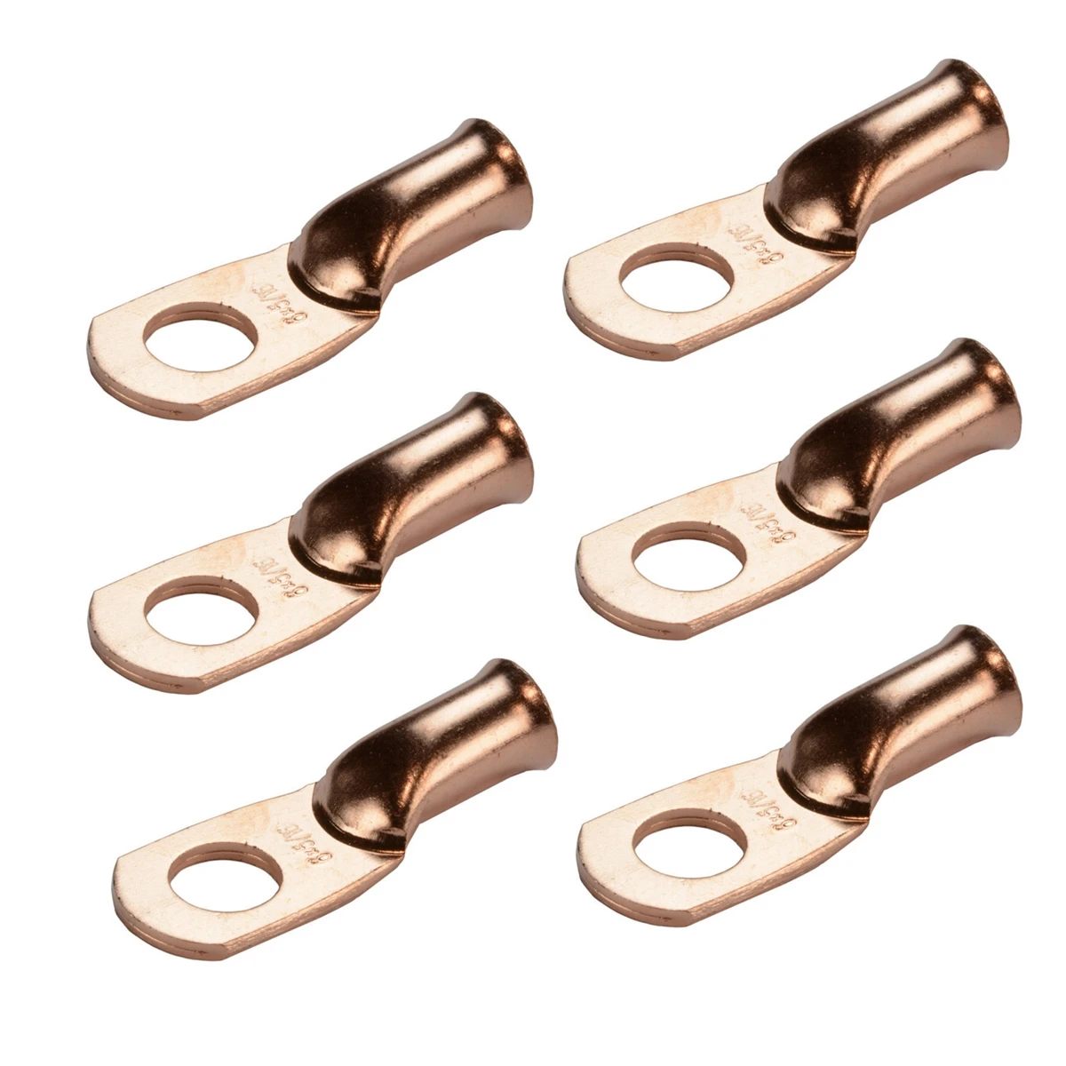 25/10/6/2PCS 3/8" 5/16" 1/4"Wire Ring Lugs Bare Copper 6 AWG Gauge ...