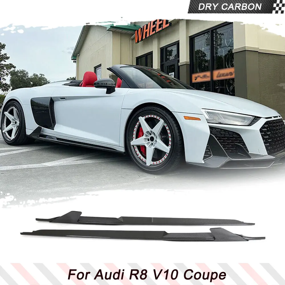 Dry Carbon Car Side Skirts Bumper Lip Extensions Spoiler for Audi R8 ...