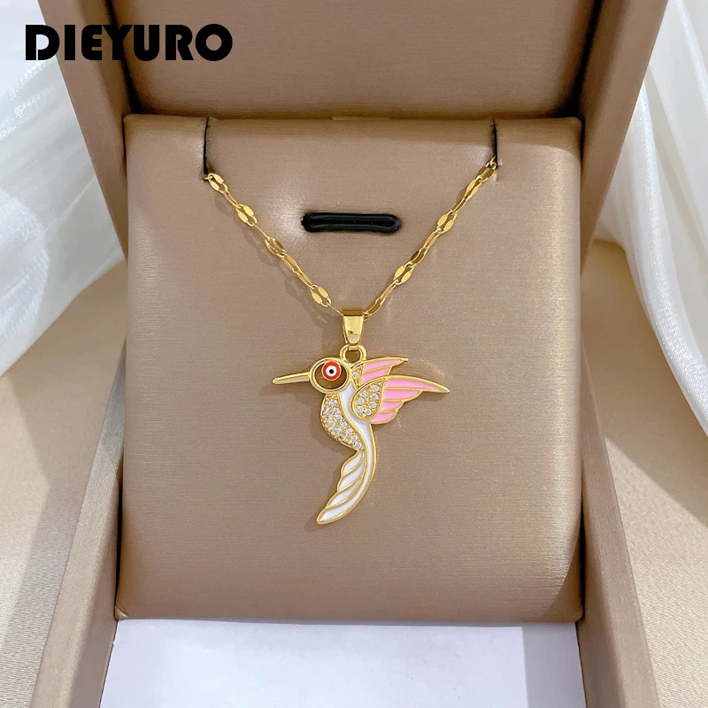 DIEYURO 316L Edelstahl Kolibri Anhänger Halskette Für Frauen Mädchen Neue Trend Choker Schmuck ...