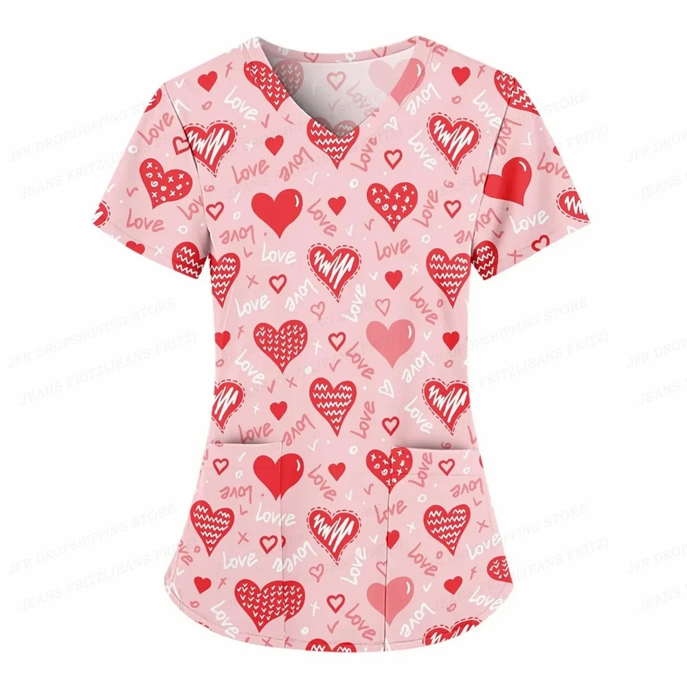 Love-Heart-Nurse-Uniform-Valentines-Day-V-Neck-Pocket-Medical-Uniforms ...