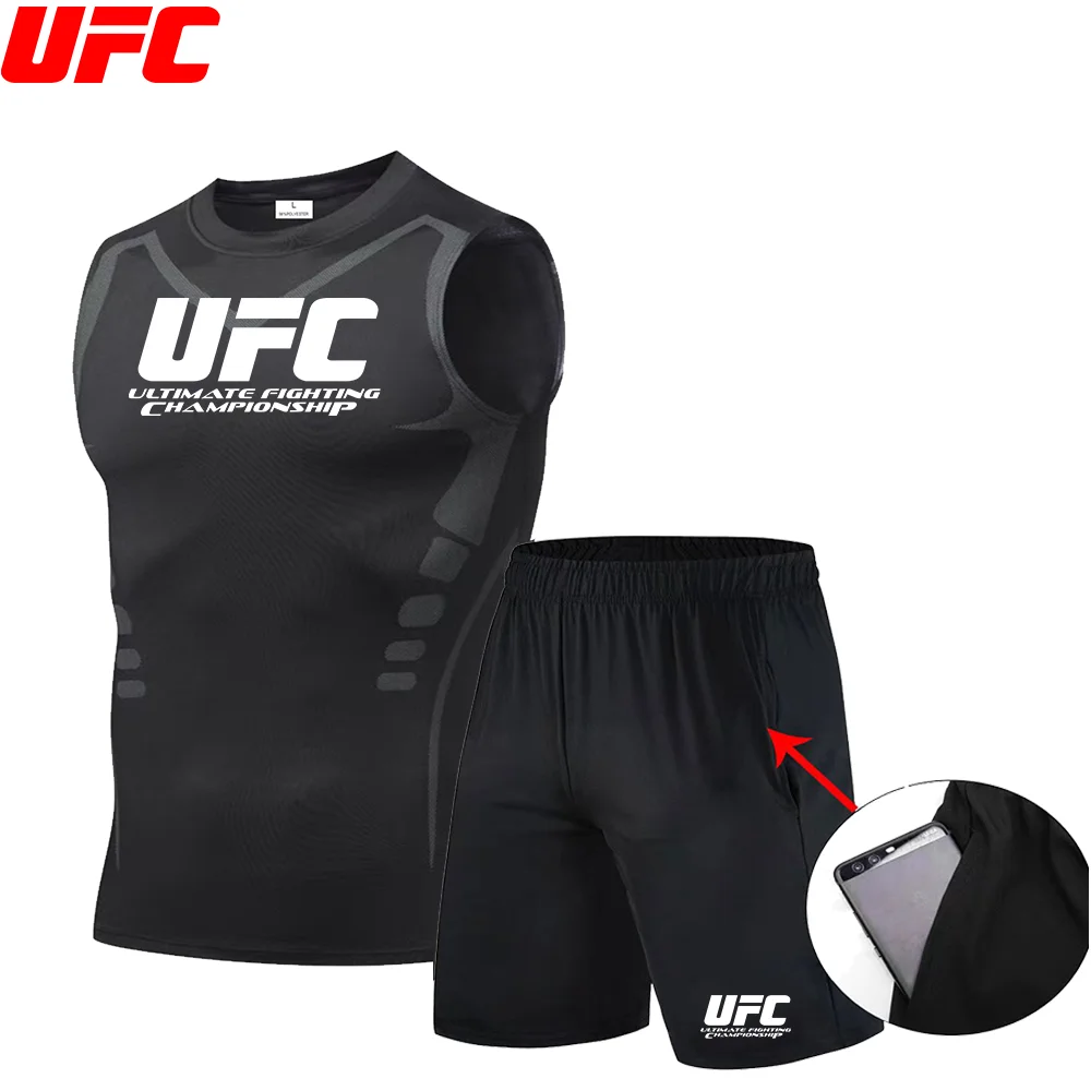 UFC Singlet Shorts Sports Suit Mens Running Sets Compression Gym ...