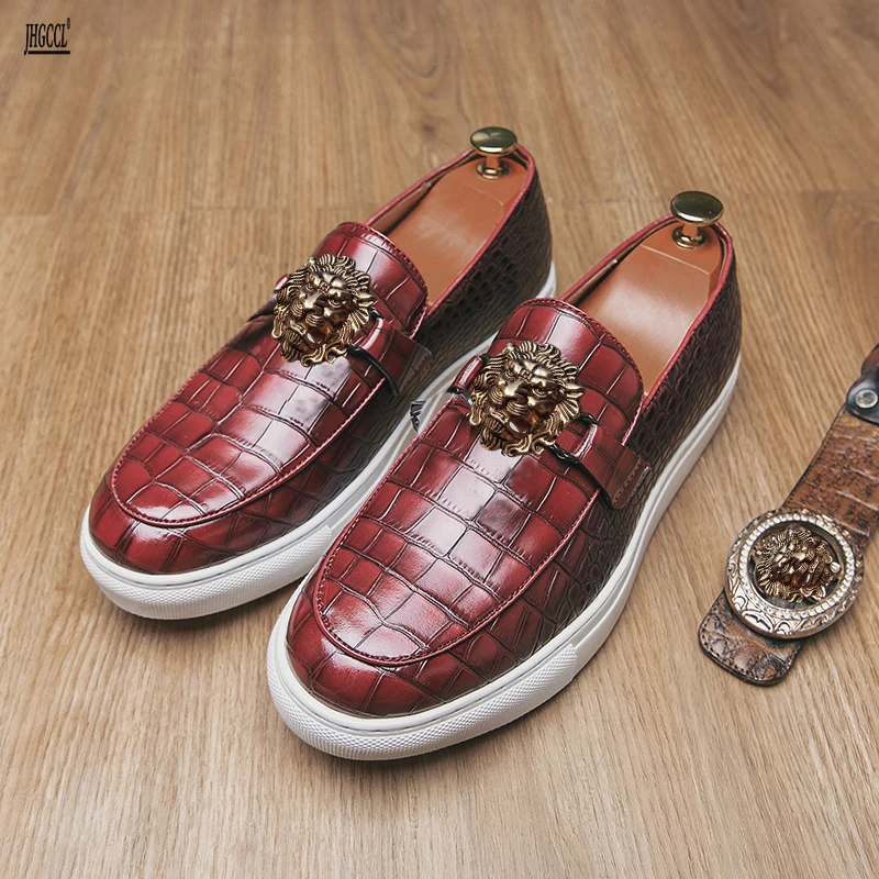 Red luxury loafers new crocodile print platform board shoes daily ...