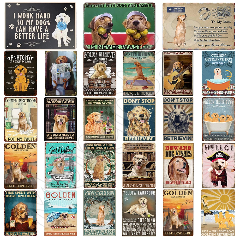 Metal Vintage/retro Tin Sign Golden Retriever Dog For Man Cave Bar Club ...