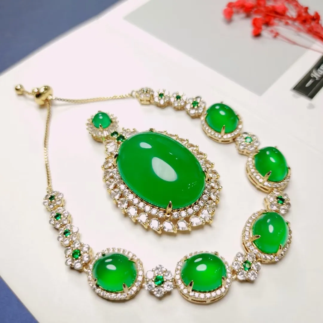 Natural-Green-Jade-Jewelry-Sets-For-Women-Real-Myanmar-Jadeite-Oval ...
