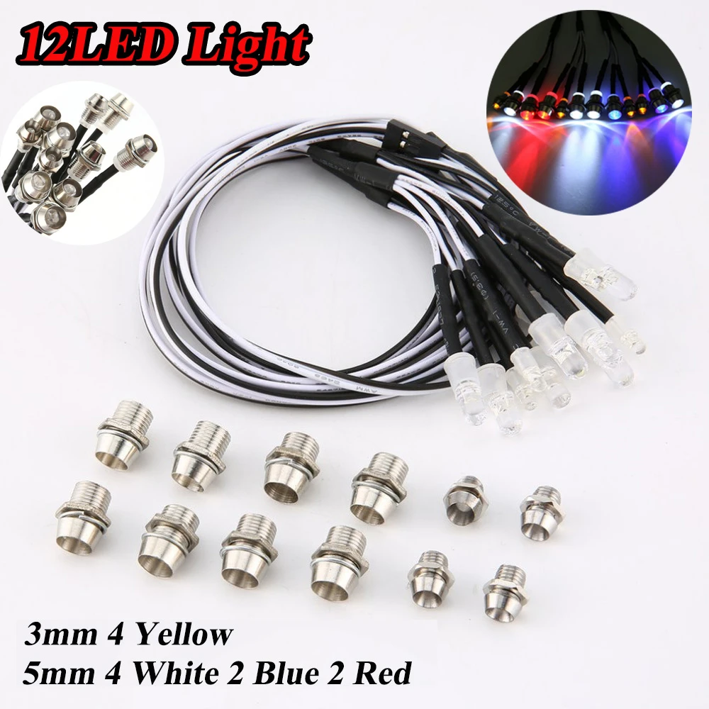 12 3/5mm LED Light Lamp Kit Headlight White/Blue/Red/Yellow Taillight ...