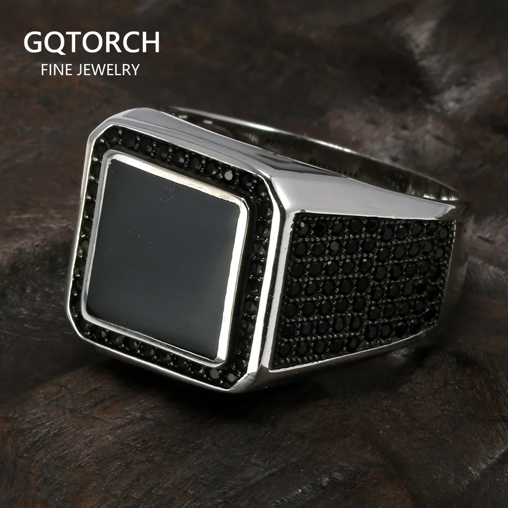 Real 925 Sterling Silver Rings For Men Micro Paved Zircon Stone Biker ...