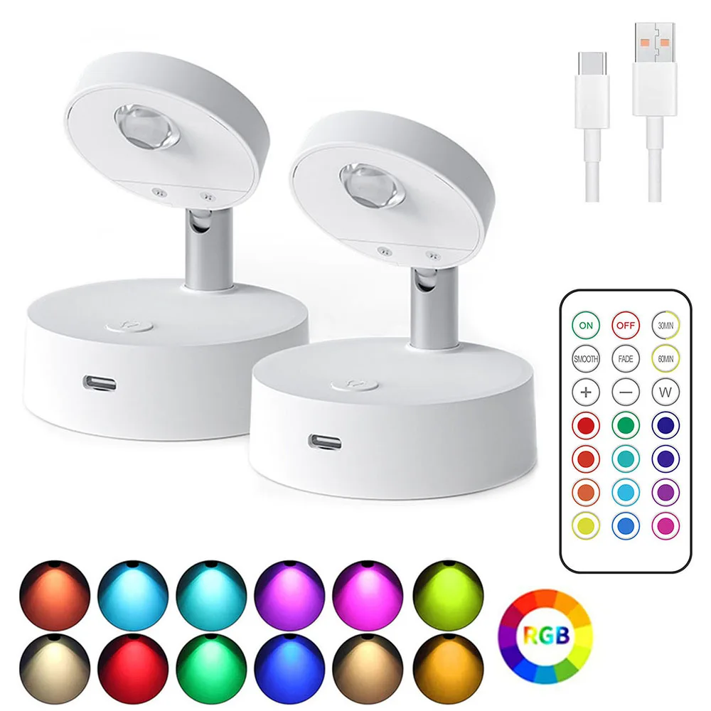 Wireless RGB Remote Spotlight Rechargeable Accent Lights LED Puck ...