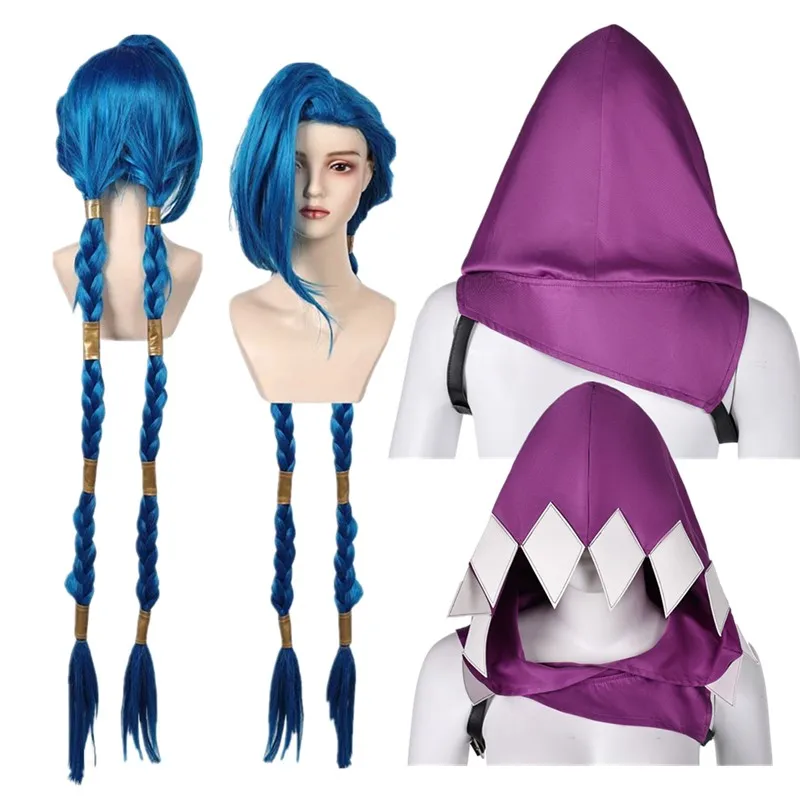 LoL Disguise Jinx Cosplay Hat Cape Adult Women Fantasy Wig Headwear ...