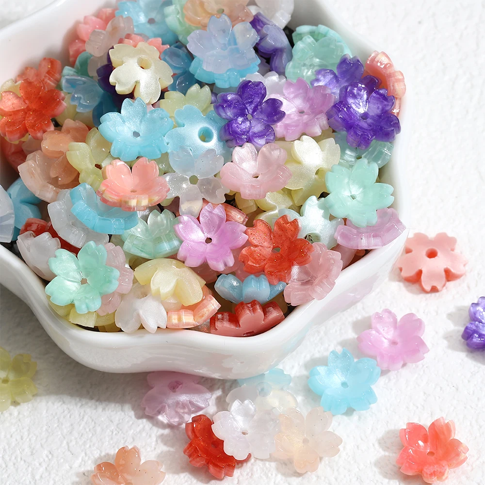 10/20/50pcs Resin Flower Beads Caps Cherry Blossoms Petal Charms ...