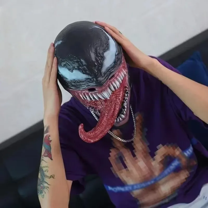 Latex Venom Long Tongue Cosplay Mask Unisex Horror Helmet for Halloween ...