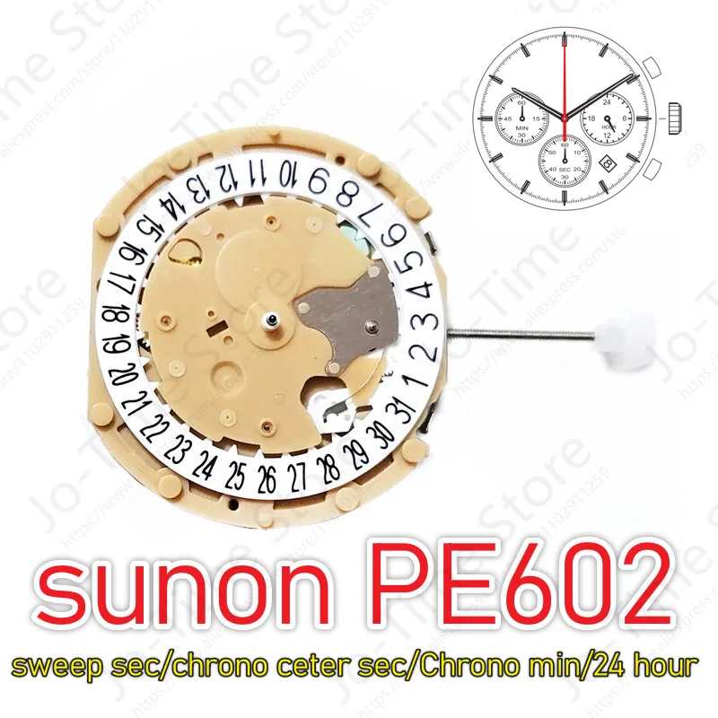 PE602-Movement-Sunon-PE60-Quartz-Watch-Sweep-Second-Chronograph-3-6-9 ...