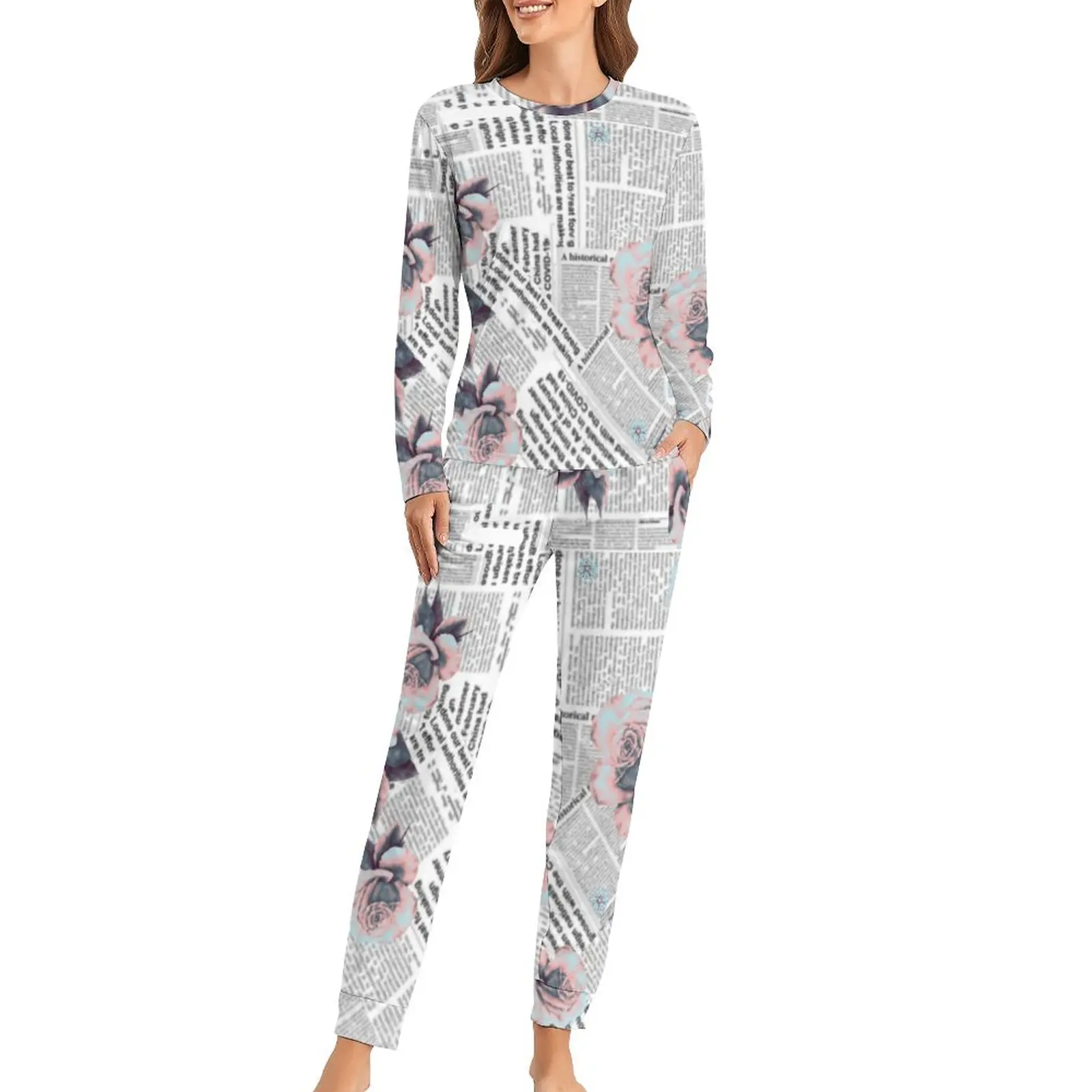 Vintage-Krant-Pyjama-Vrouwelijke-Bloemenprint-Warme-Nachtkleding-Lente ...