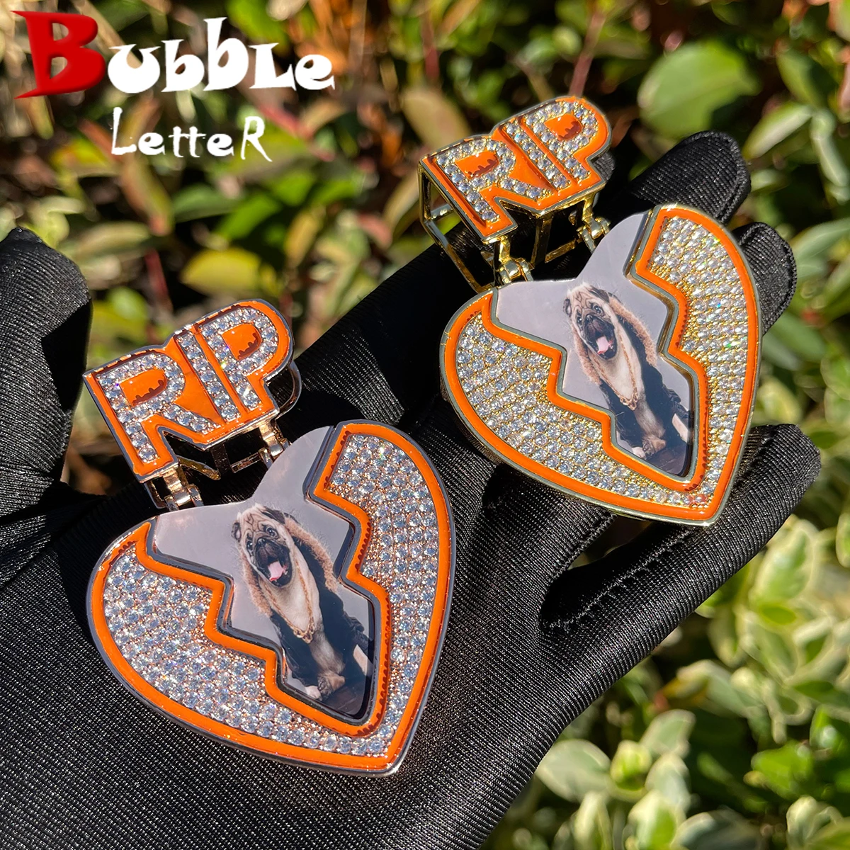 Bubble Letter Custom Photo Medallion Necklace For Men Broken Heart ...