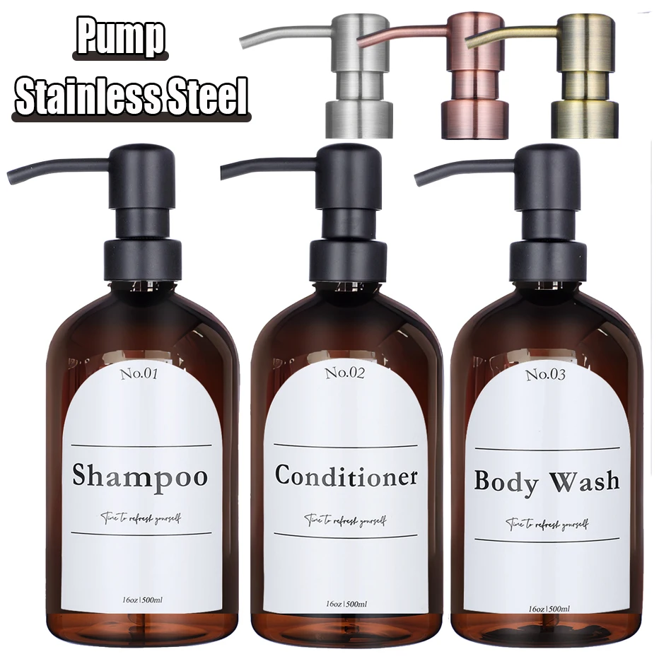 Refillable-Shampoo-and-Conditioner-Dispenser-Set-Empty-Soap-Bottles ...