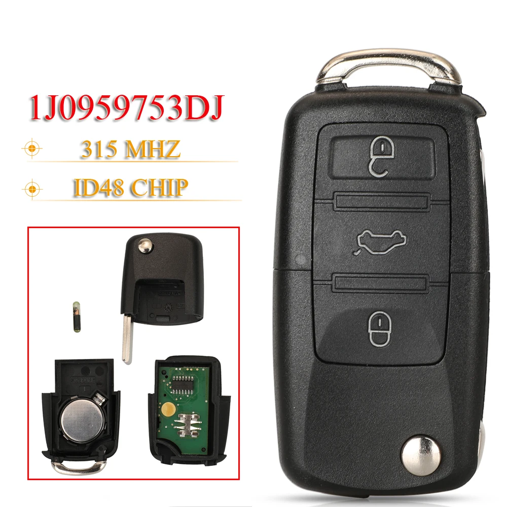 jingyuqin-1J0959753DJ-Flip-Remote-Car-Key-Fob-315MHz-ID48-For ...