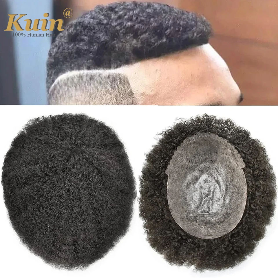 Curly Hair Skin Men Toupee Durable Injection Pu Hair System For Black ...