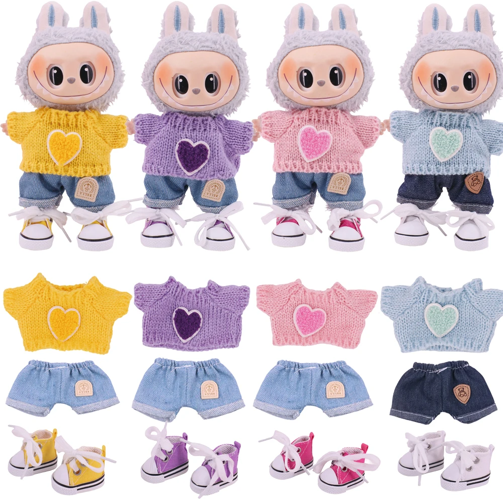 17cm Labubu Doll Clothes 3Pcs/Set Sweater+Jeans+3.8cm Shoes for First ...