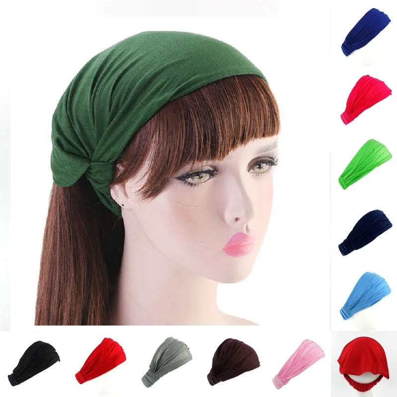 New-Summer-Women-Solid-Cotton-Headband-Elastic-Wide-Soft-Girls-Sports ...