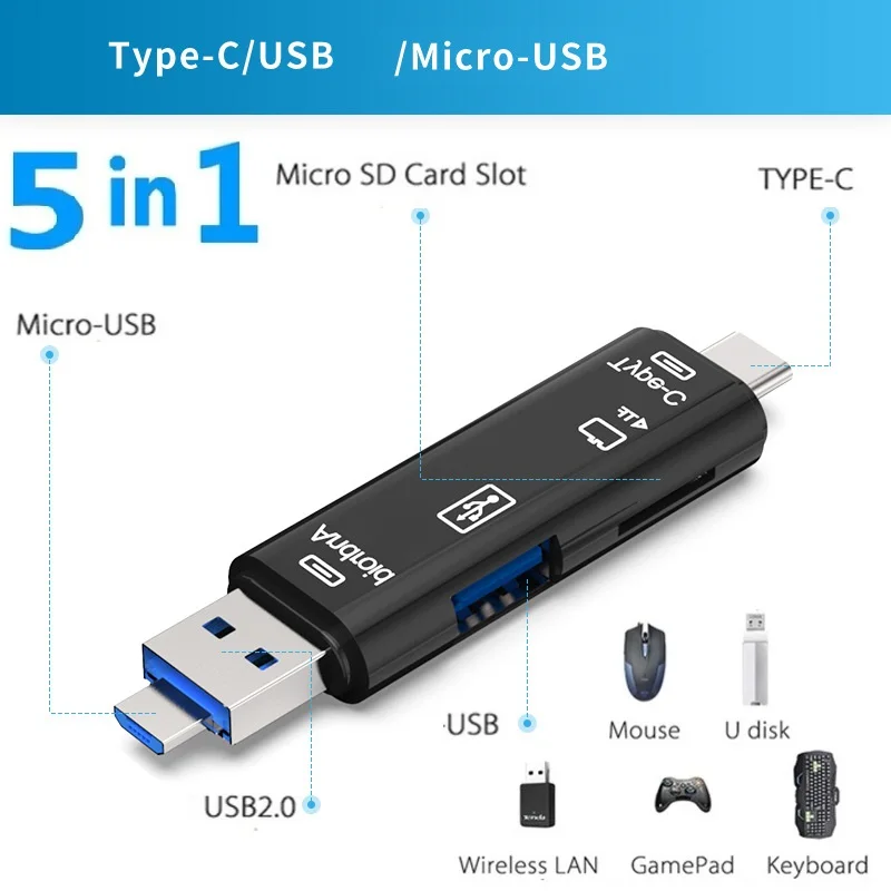 다기능 USB 2.0, OTG 카드 리더 어댑터, 휴대폰 액세서리, 5 in 1| | - AliExpress