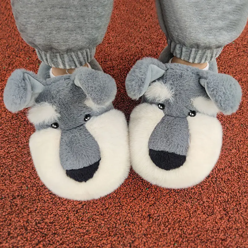Fluffy-Schnauzer-Slippers-Women-s-Lifelike-Animal-Home-Fury-Loafer-Mule ...