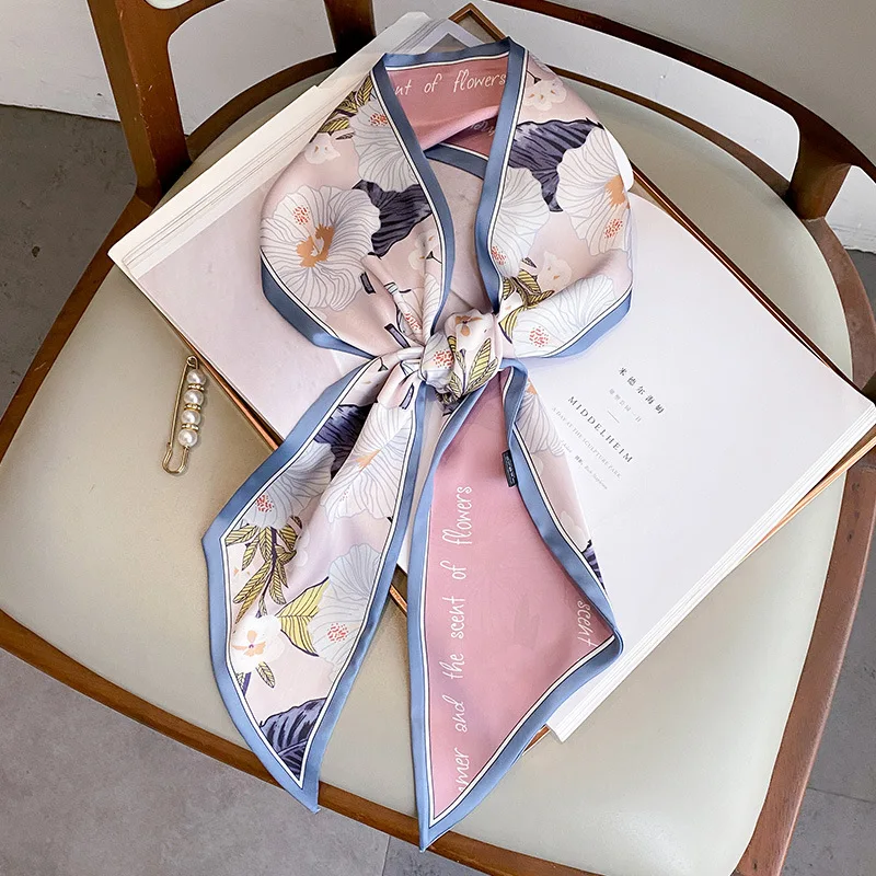 New Luxury Narrow Short Woman's Twill Silk Scarf For Cloth Hair Strip ...