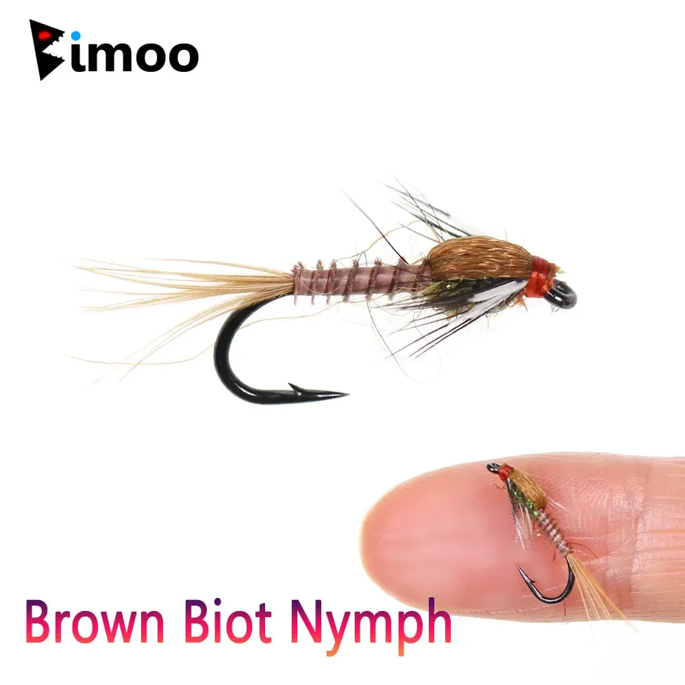 Bimoo 6PCS #14 Brown Biot Nymph Grizzly Hackle Emergers Artificial ...