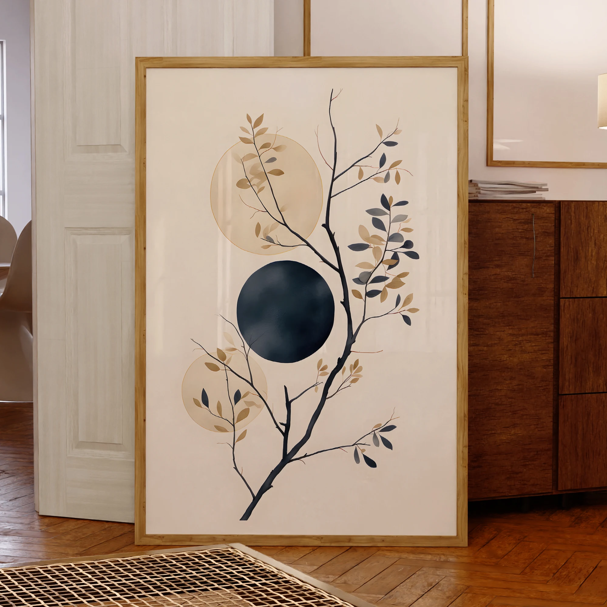 Modern Harmonious Nature Circle In The Moonlight Wall Art Prints Canvas ...