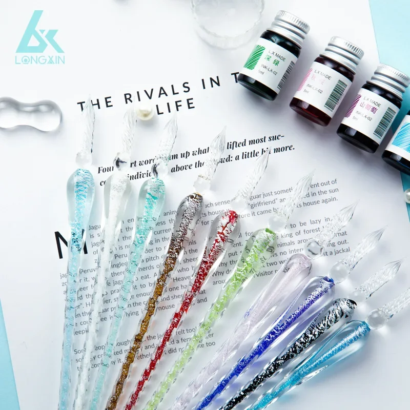 1 Set Handmade Glass Pen Gift Box with Golden Paste Fountain Ink Pen ...