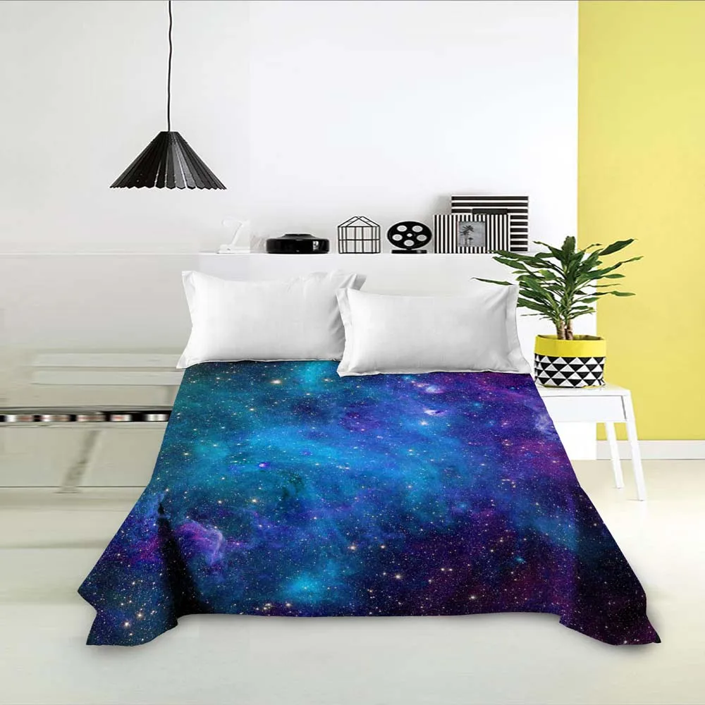 Galaxy Space Print King Queen Flat Sheet 3D Starry Sky Bedding Sheet ...