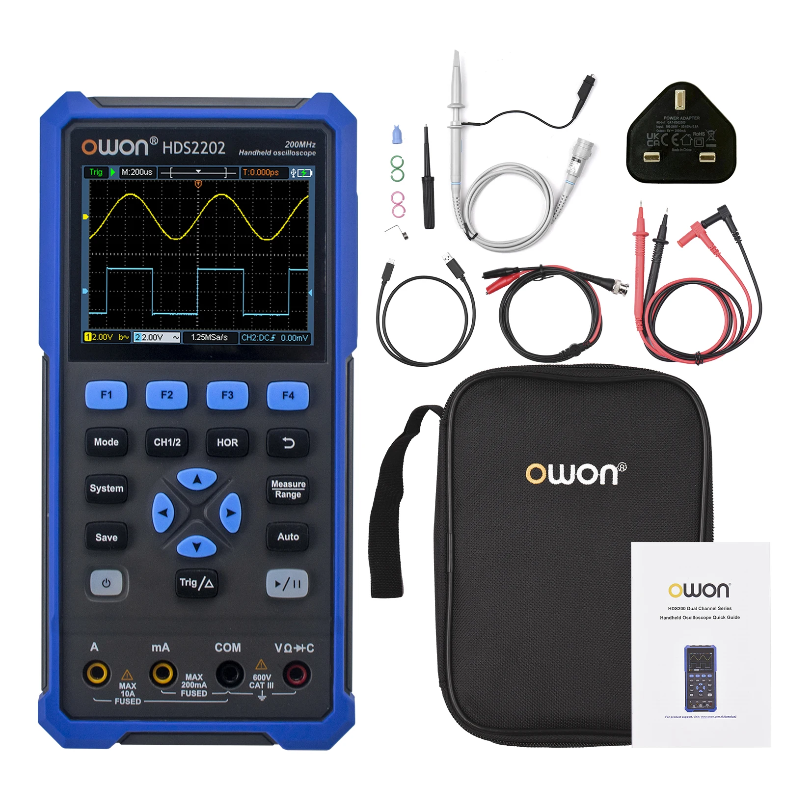 OWON HDS2202/HDS2202S Handheld Digital Oscilloscope Multimeter 200MHz ...