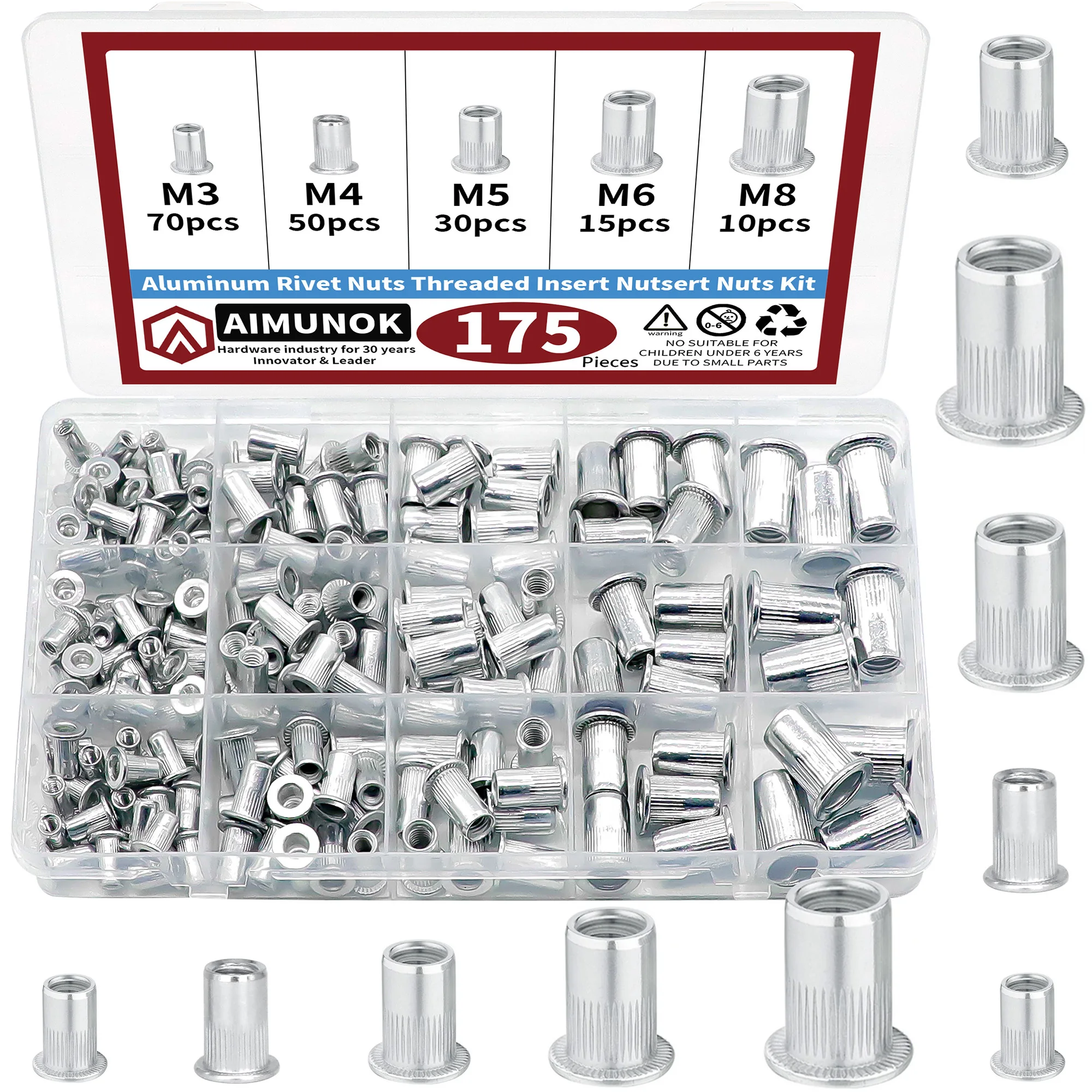 175pcs-100pcs-Aluminum-Rivet-Nuts-Threaded-insert-Nutsert-Nuts-Kit-M3 ...