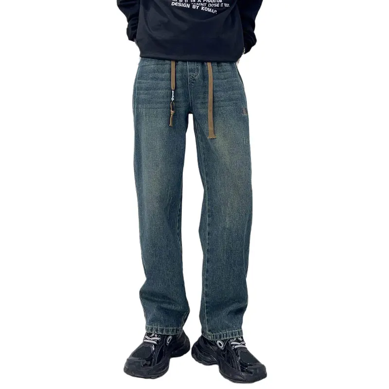 High-Street-Men-s-Jeans-Pants-Retro-Simple-Loose-Wide-leg-Drawstring ...